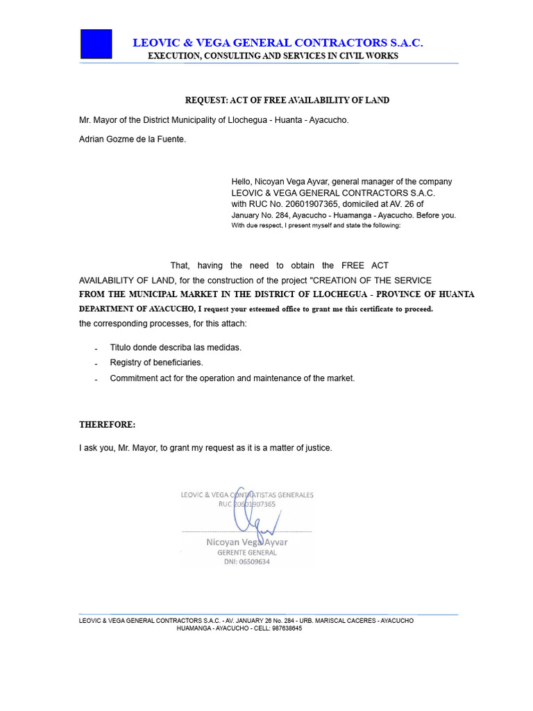 Land Availability for Llochegua Market | PDF