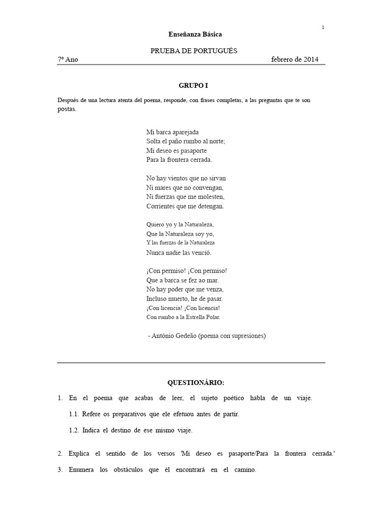 Prueba de Poesía 7º Año | PDF | Lingüística | Gramática