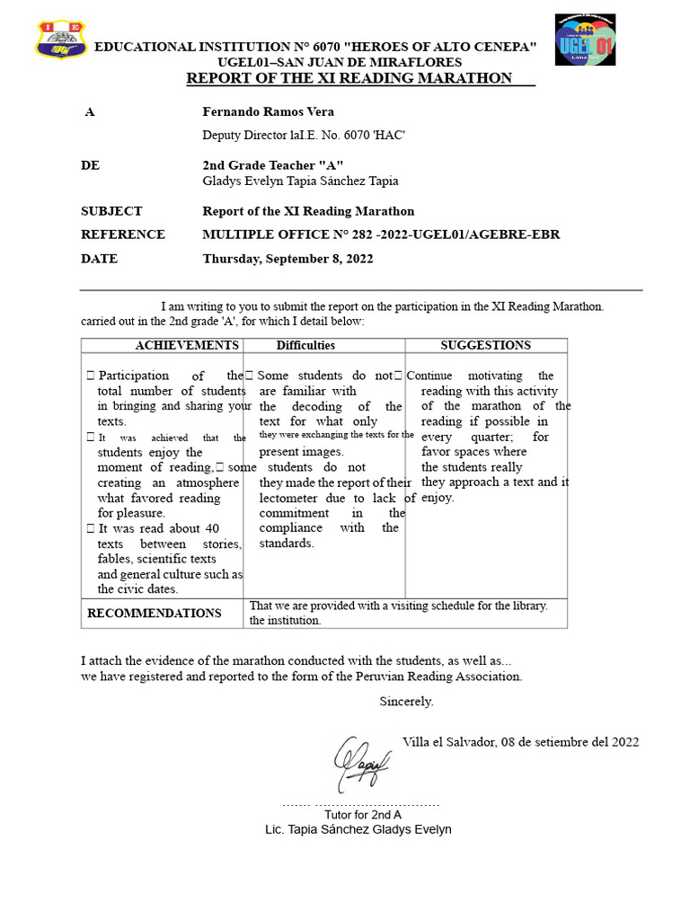 REPORT ON READING MARATHON 2nd A | PDF | Learning Methods | Learning
