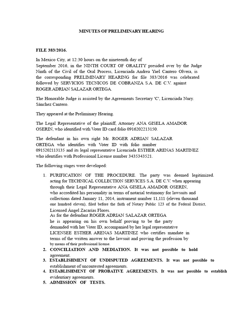 Preliminary Hearing Minutes - Case 383/2016 | PDF | Evidence (Law ...