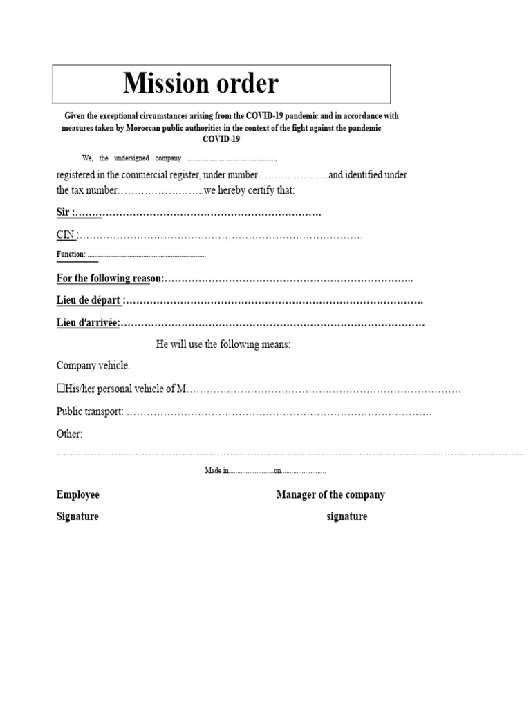 COVID-19 Mission Order Template | PDF