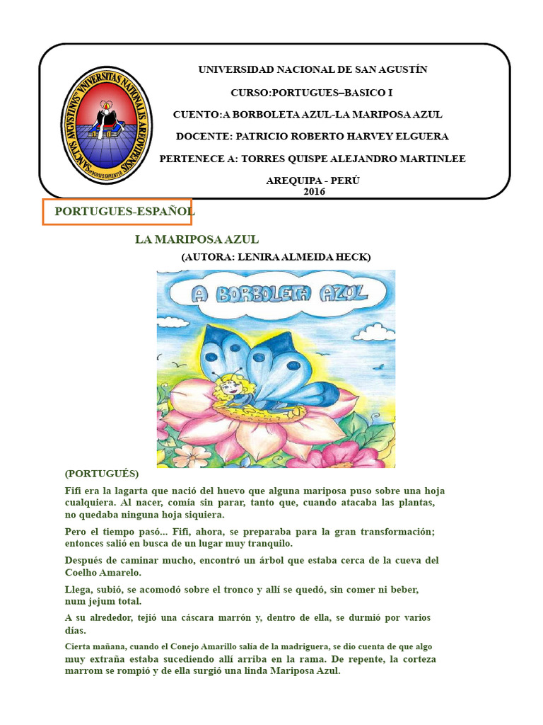 La Mariposa Azul Cuento | PDF | Lepidópteros | Insectos
