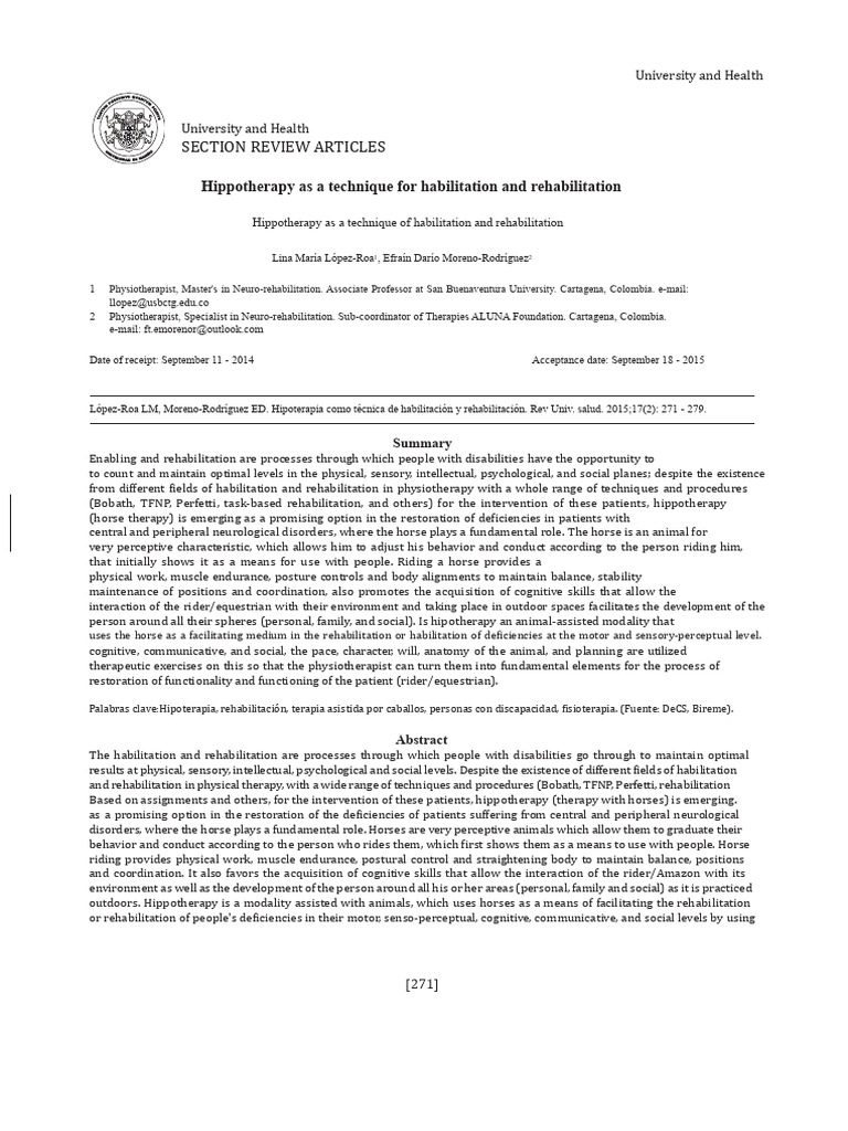 Hippotherapy As A Technique For Habilitation and Rehabilitation PDF ...