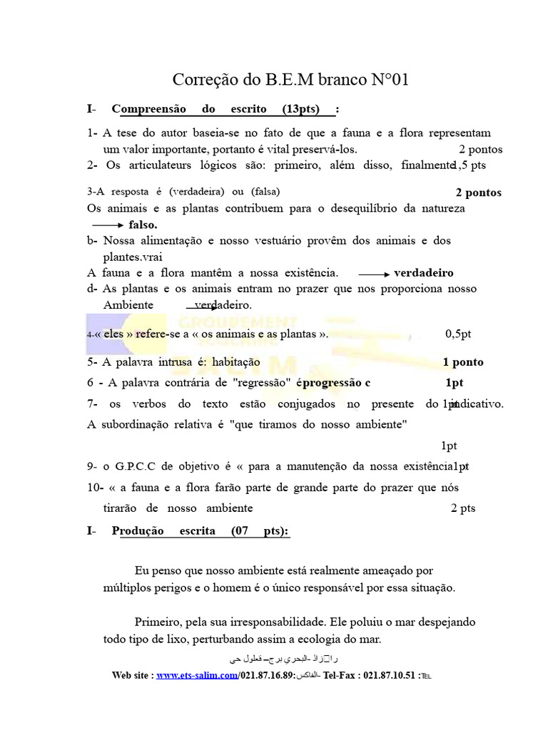 Correção n° 01 do BEM Branco francês 4AM | PDF