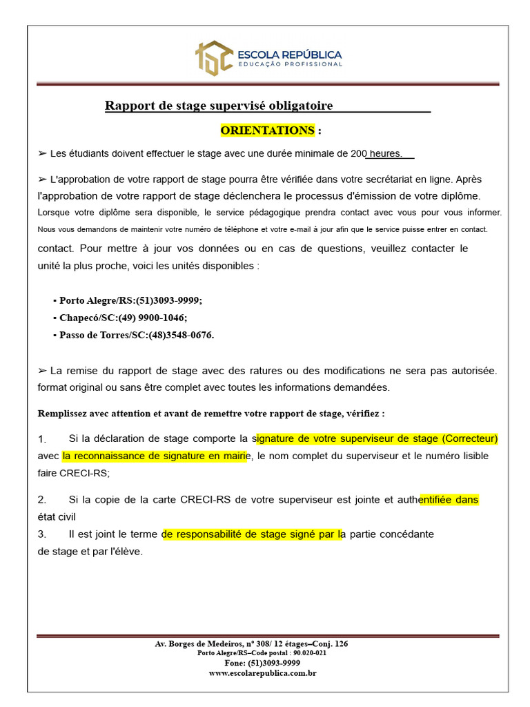Rapport de stage : exigences et processus | PDF