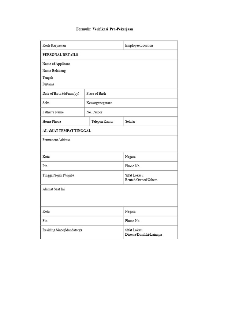 Formulir Verifikasi Latar Belakang | PDF