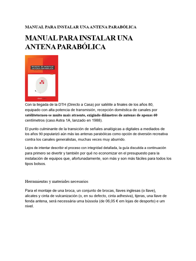 Manual para Instalar Una Antena Parabólica | PDF | Antena (Radio ...