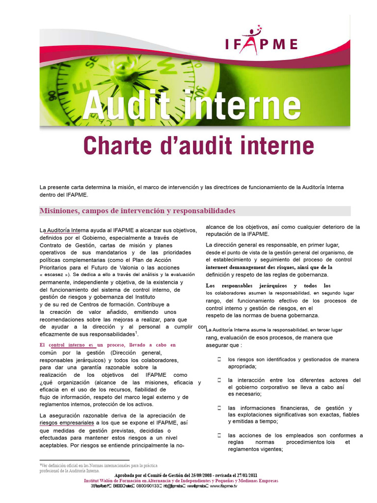 Carta de Auditoría Interna Ifapme | PDF | Auditoría | Planificación