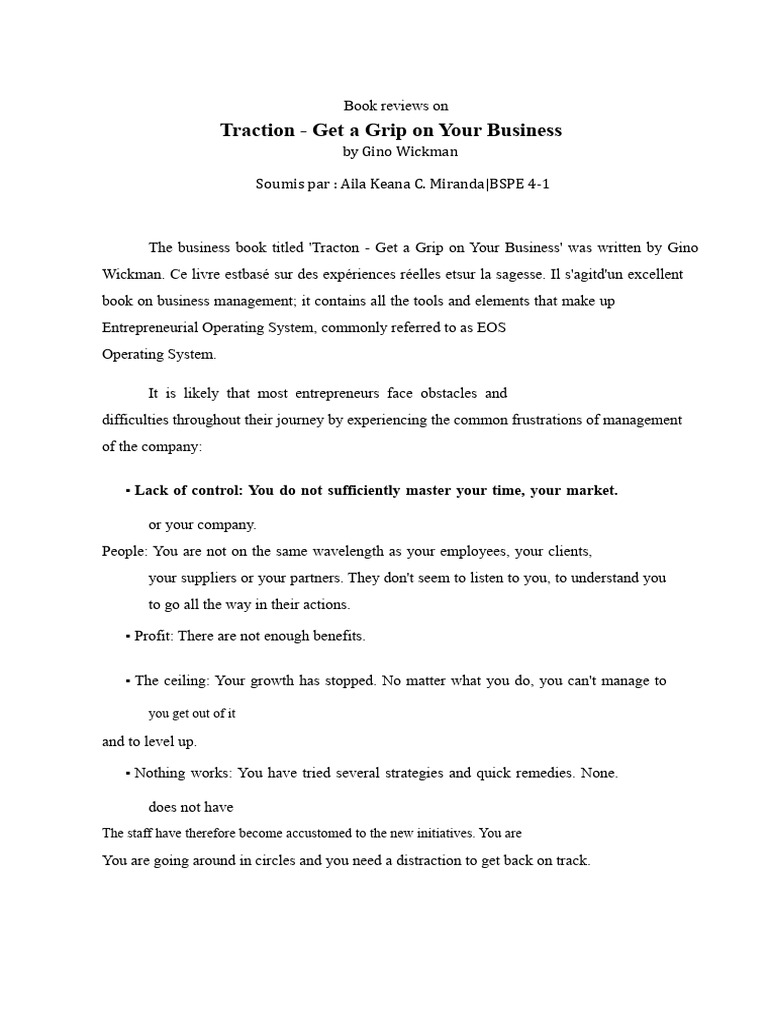 Traction Book Review: Gino Wickman's EOS | PDF | Entrepreneurship | Goal
