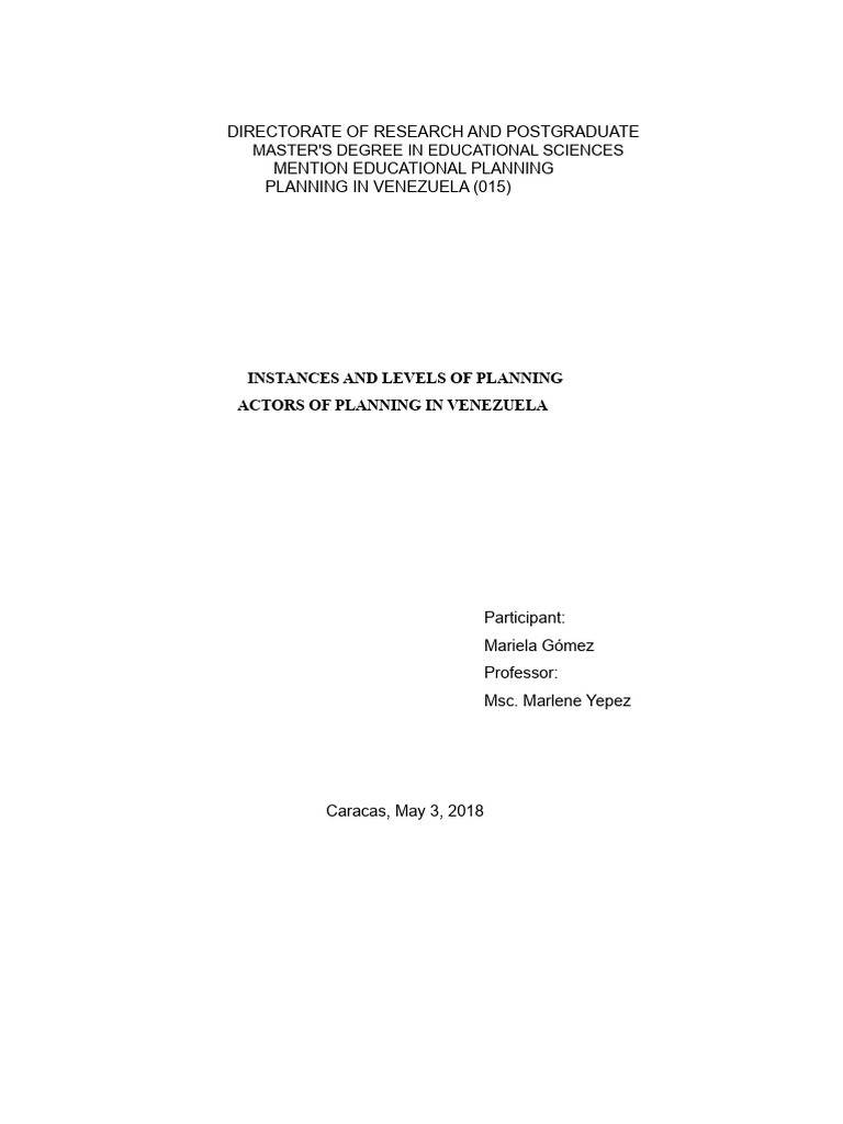 Planning in Venezuela: Key Actors and Levels | PDF | Policy | Planning