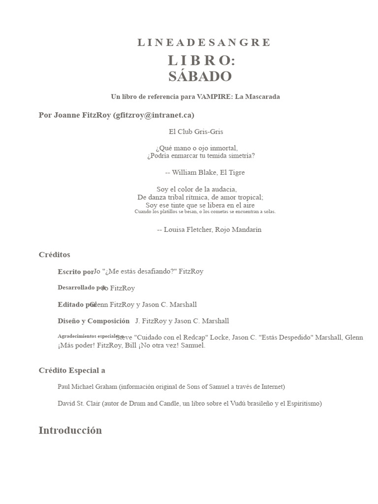 Vampiro - La Mascarada - Libro de Clan - Samedi | PDF | Ropa