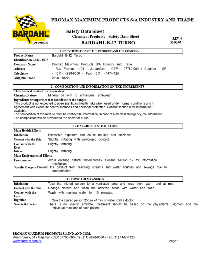 B-12 Turbo - Safety Data Sheet | PDF | Water | Materials