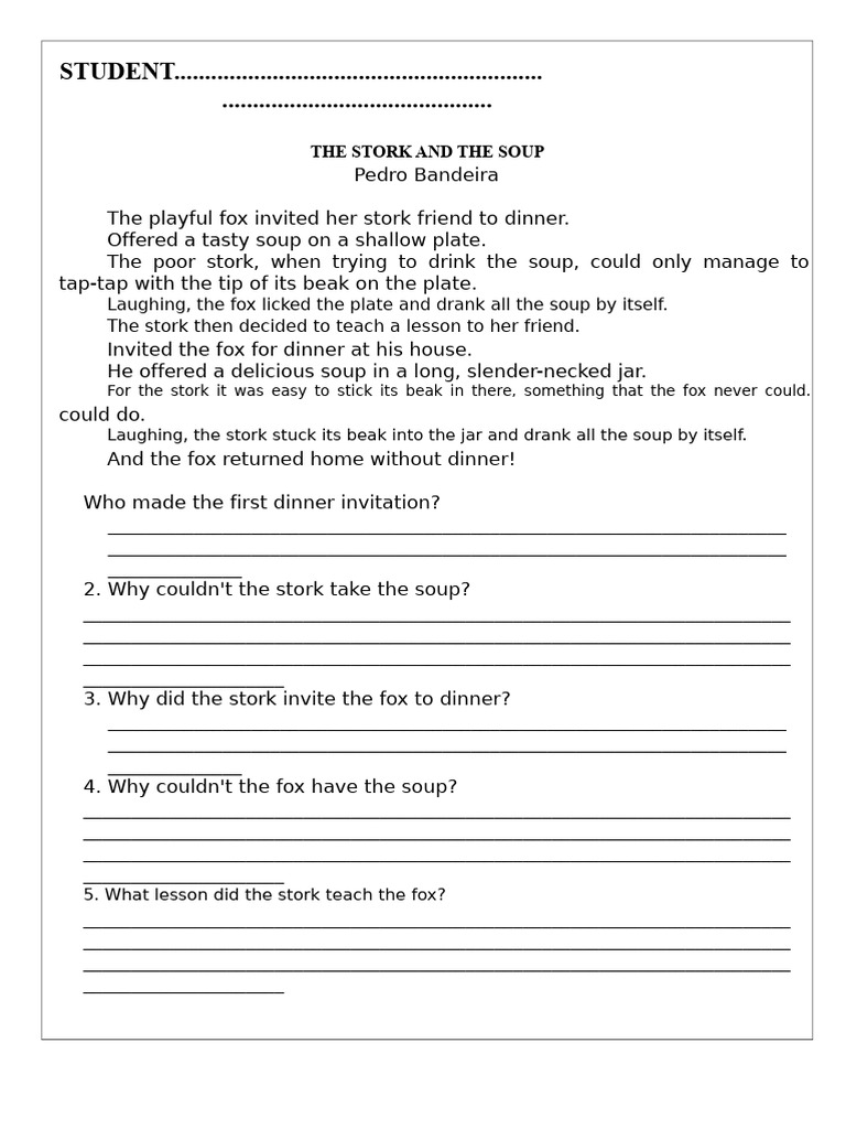 THE STORK AND THE FOX, TEXT AND INTERPRETATION survey | PDF | Chess ...