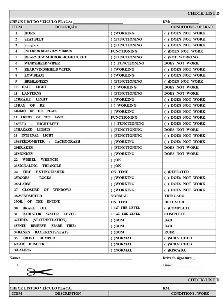 Vehicle Check List | PDF | Car | Sports Cars