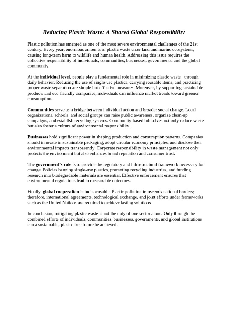 Global Strategies to Reduce Plastic Waste | PDF