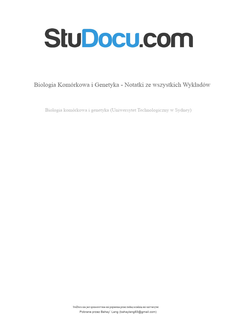 Notatki Z Biologii Komórkowej I Genetyki Na Wszystkie Wykłady PDF | PDF