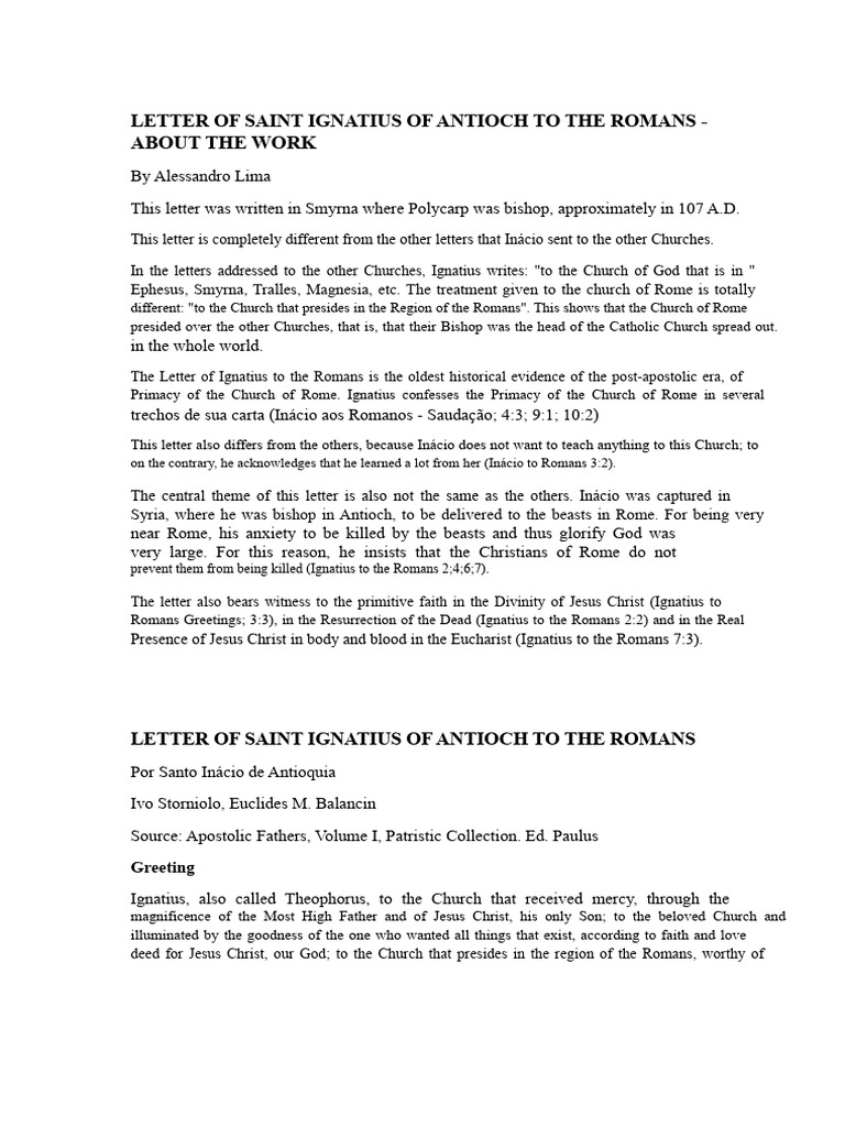 Letter of Saint Ignatius of Antioch To The Romans | PDF | Catholic ...