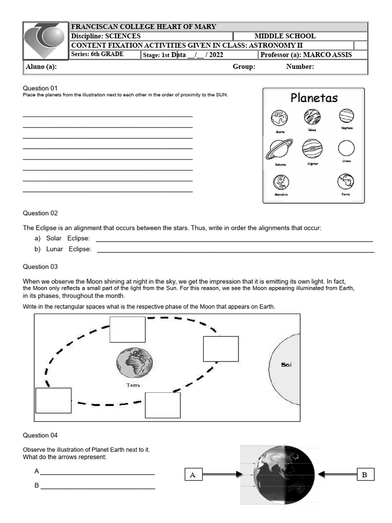 Astronomy Activities for 6th Grade Science | PDF | Moon | Eclipse