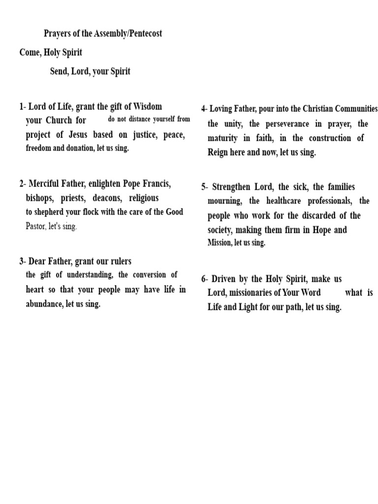 Pentecost Assembly Prayers Guide | PDF