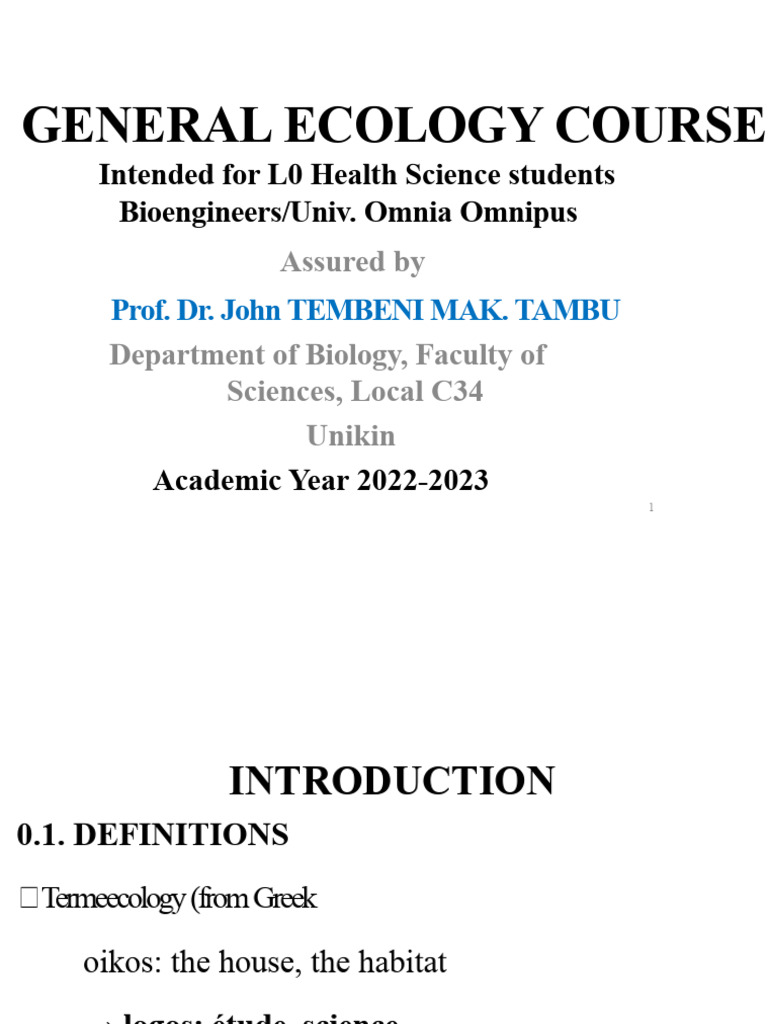 General Ecology Course L0 2022-2023 | PDF | Ecology | Soil