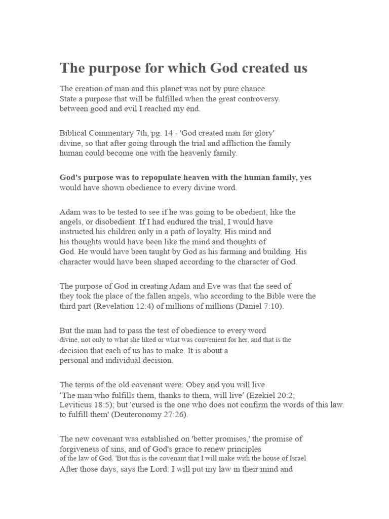 The purpose for which God created us | PDF | Covenant Theology | Adam