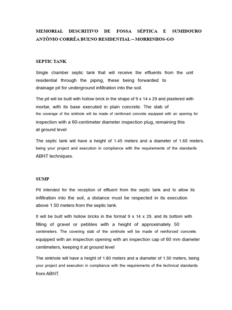 (DESCRIPTIVE MEMORIAL OF SEPTIC TANK AND DRAINAGE) | PDF
