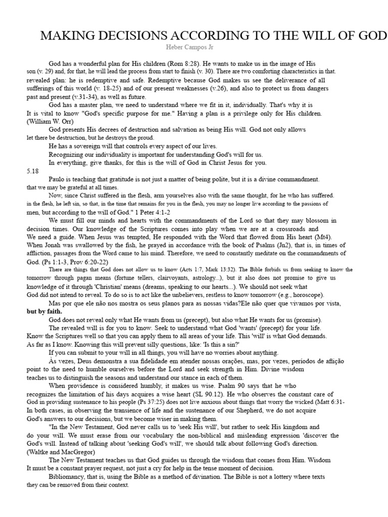 Summary of the book - Making Decisions According to God's Will | PDF ...