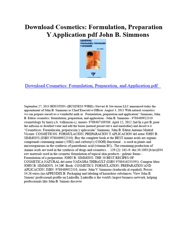 Cosmetics Formulation Preparation and Application | PDF