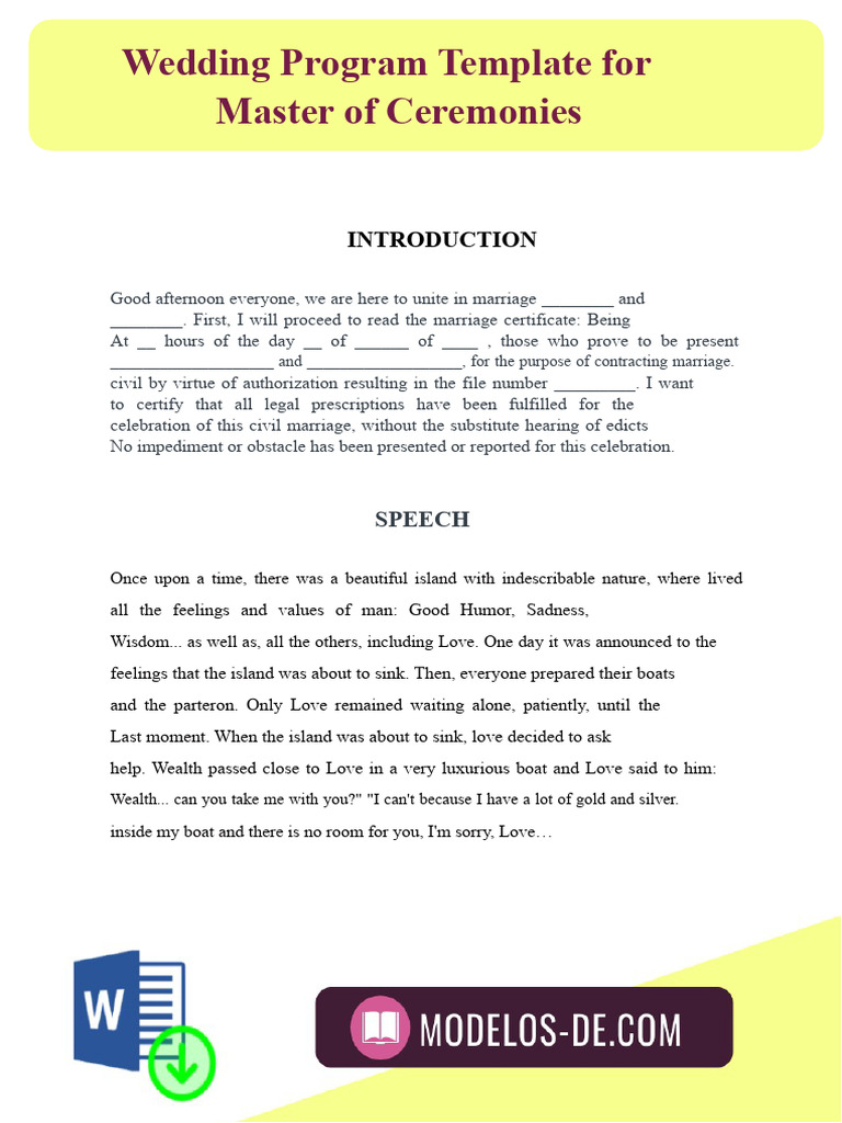 Wedding Program Template for MC | PDF | Social Conventions | Marriage