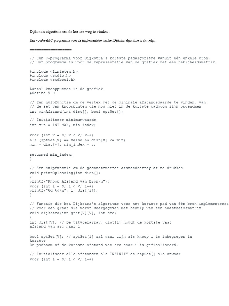 C-programma voor de implementatie van het Dijkstra-algoritme met ...