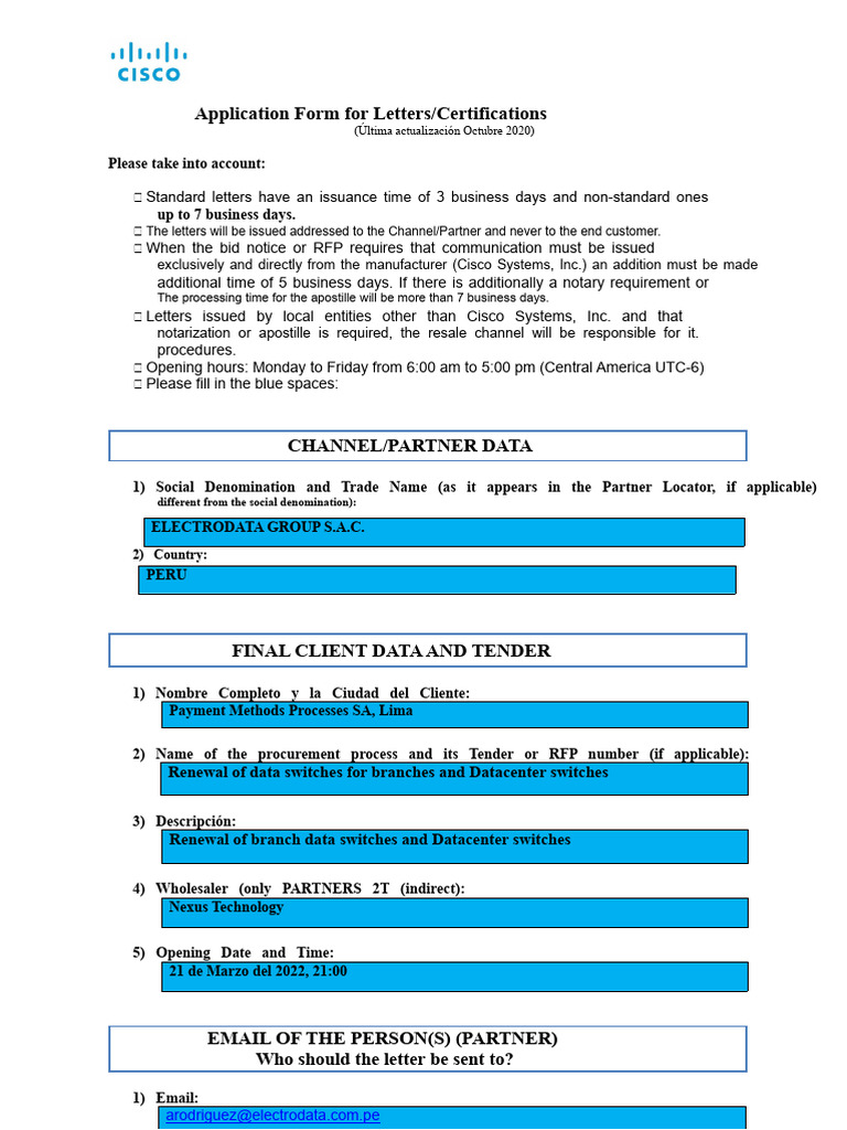 Cisco Letter Request Application Form | PDF | Specification (Technical ...
