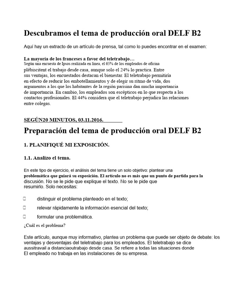 Descubramos El Tema de Producción Oral DELF B2 | PDF