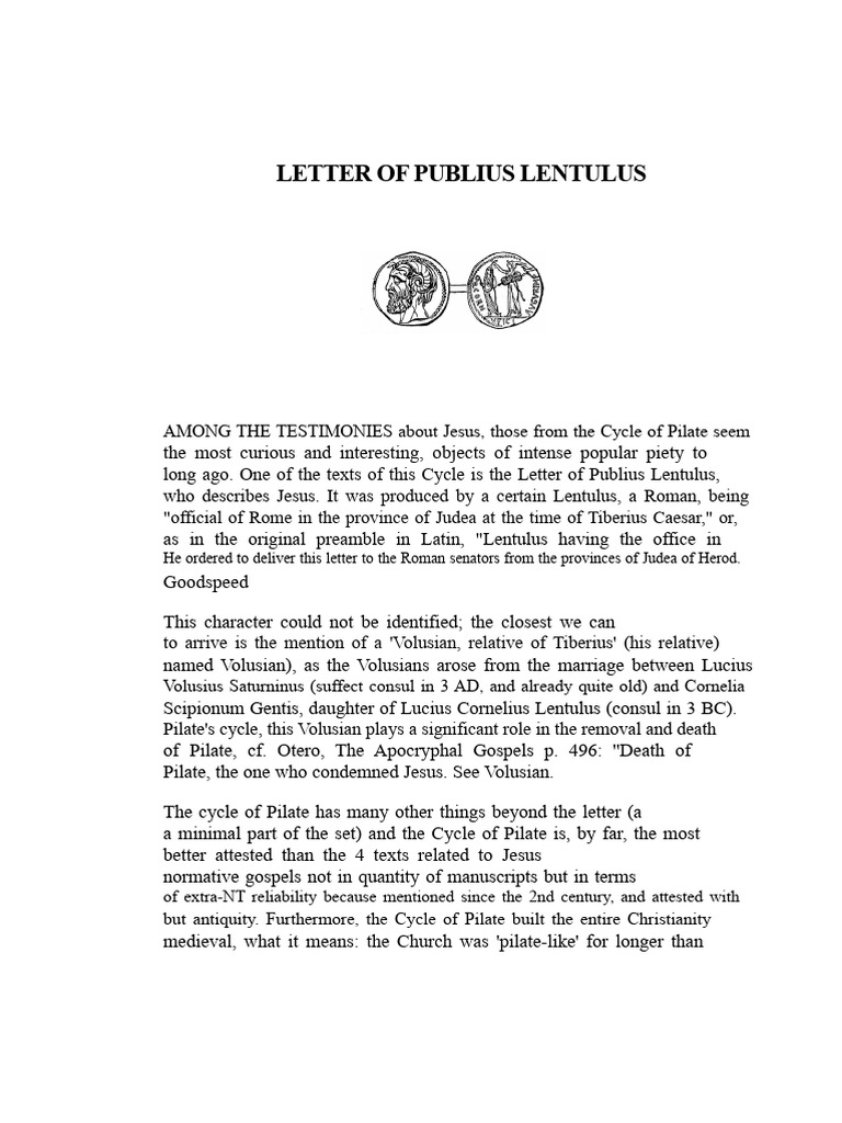 Letter from Publius Lentulus 2 | PDF | Pontius Pilate | Jesus