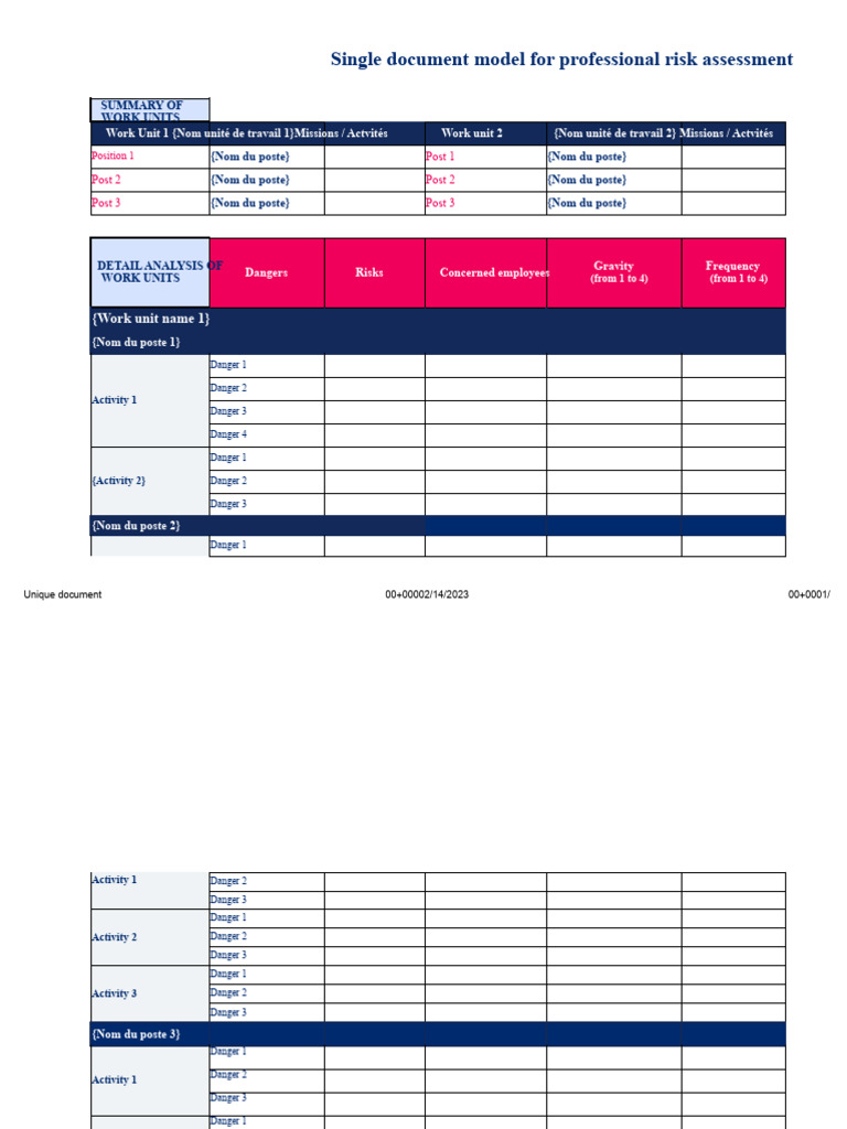 Single Document Model For The Assessment of Professional Risks (DUERP ...