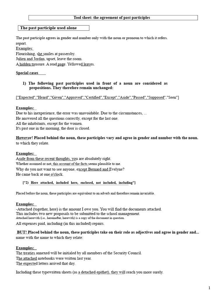 The Agreement of The Past Participle Complete Synthesis | PDF | Verb ...