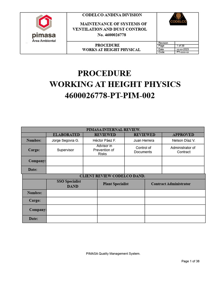 PT-002 Procedure For Work at Height Physical Rev. 0 | PDF ...