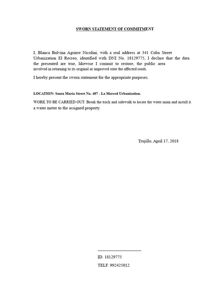 Affidavit of Commitment | PDF