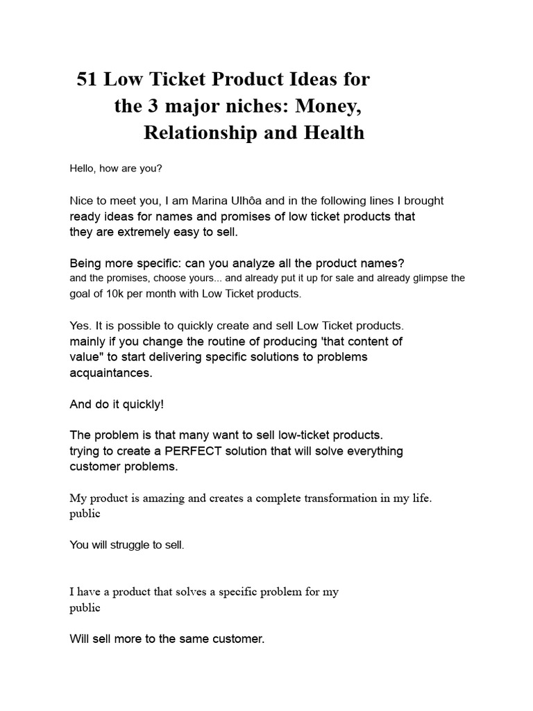 51 Low Ticket Product Ideas for the 3 Major Niches: Money ...