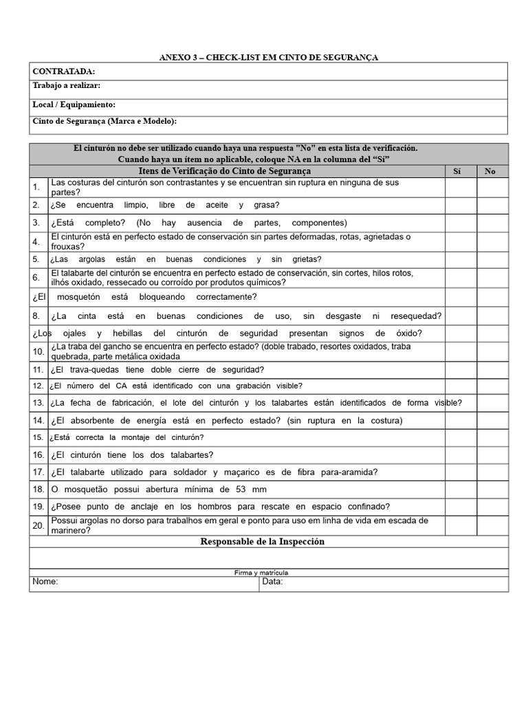check-list Cinturón de Seguridad.doc | PDF