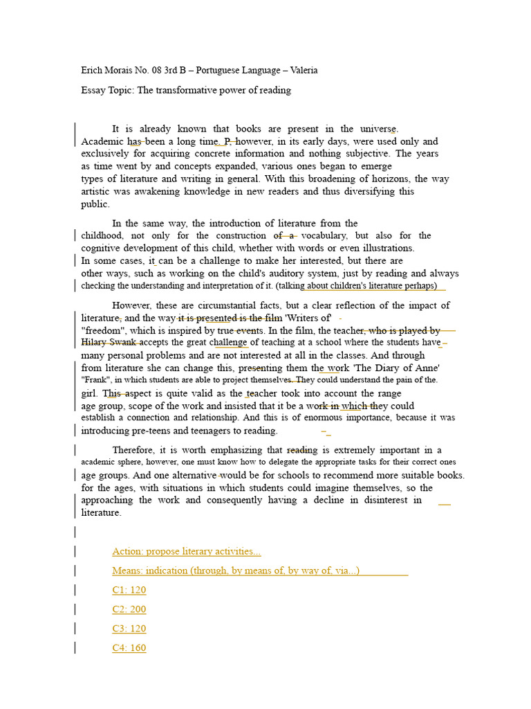 The Transformative Power of Reading - Erich Morais No. 08 3B | PDF ...