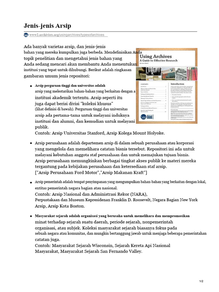 Jenis-Jenis Arsip dan Repositori | PDF