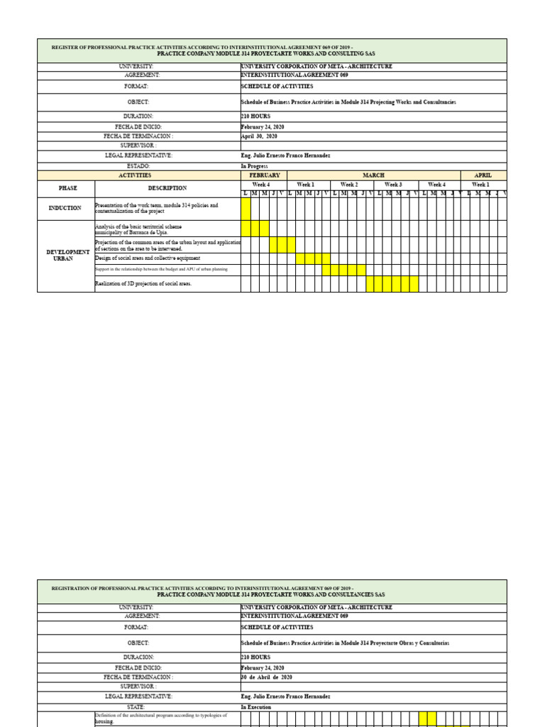 Schedule of Activities - Business Practice 2020 | PDF