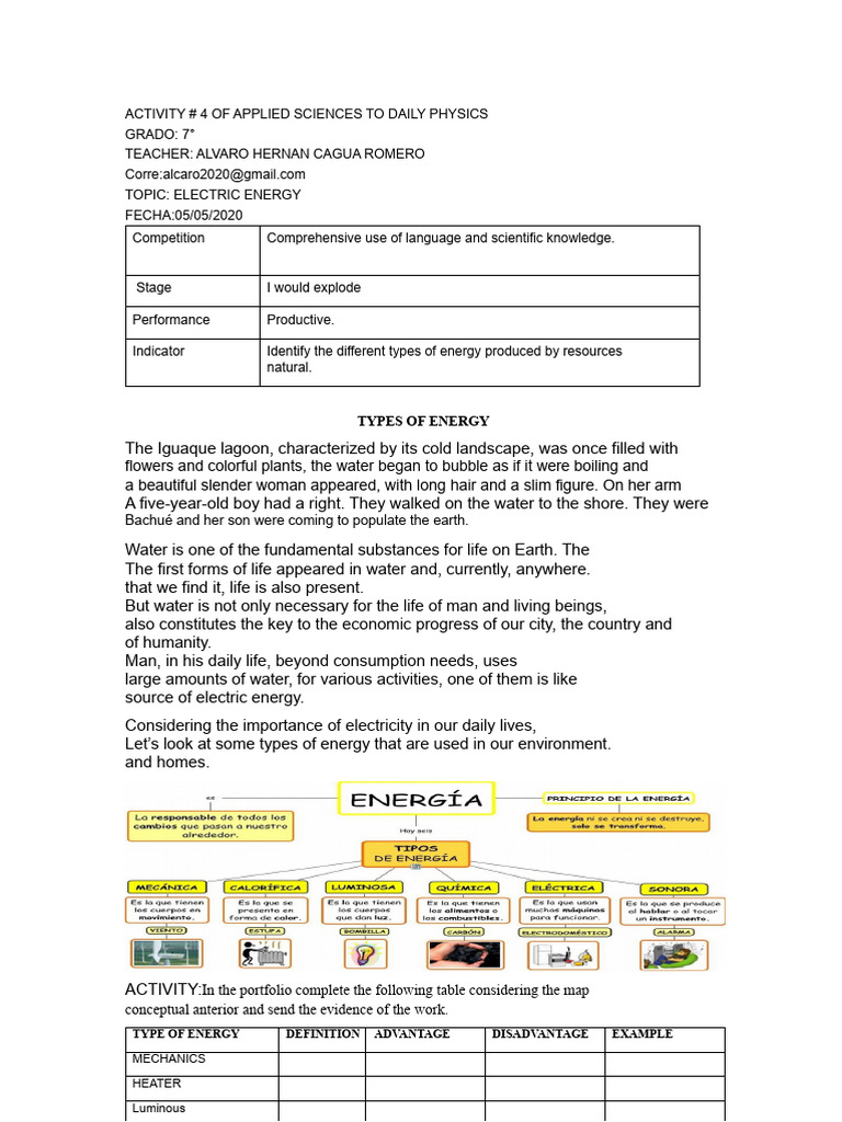 Activity The Energy Grade 7 | PDF