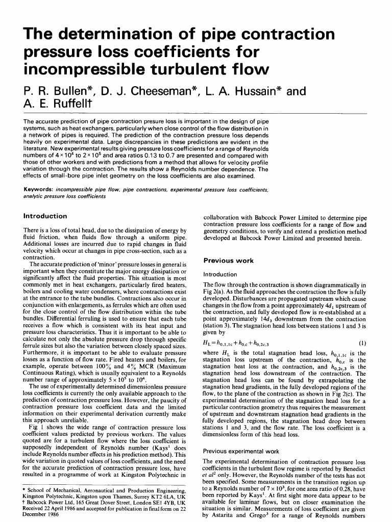 Pipe Contraction Pressure Loss | PDF | Reynolds Number | Fluid Dynamics