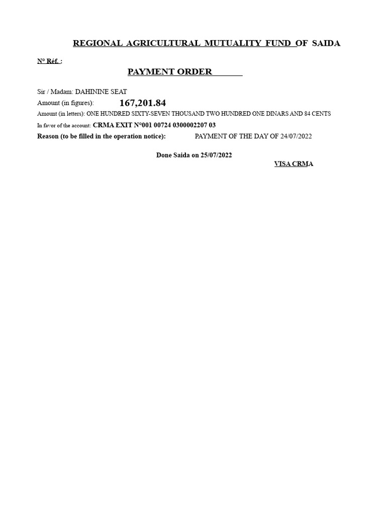 Payment Orders from Saida Agricultural Fund | PDF
