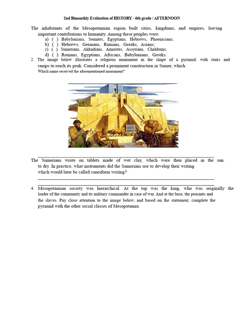 2nd Bimonthly Assessment of HISTORY - 6th Grade AFTERNOON | PDF ...