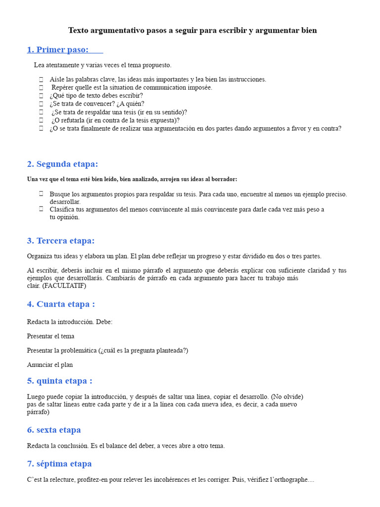 Texto Argumentativo Pasos A Seguir para Escribir y Argumentar Bien | PDF