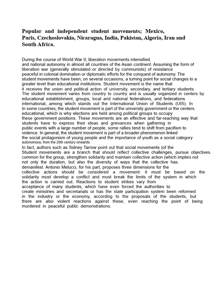 Global Student Movements Overview | PDF | Mahatma Gandhi | Pakistan