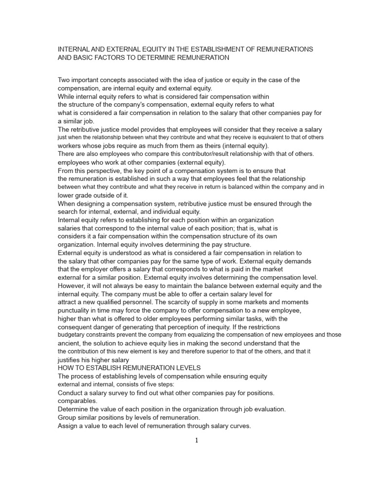Internal and External Equity in the Establishment of Compensation and ...