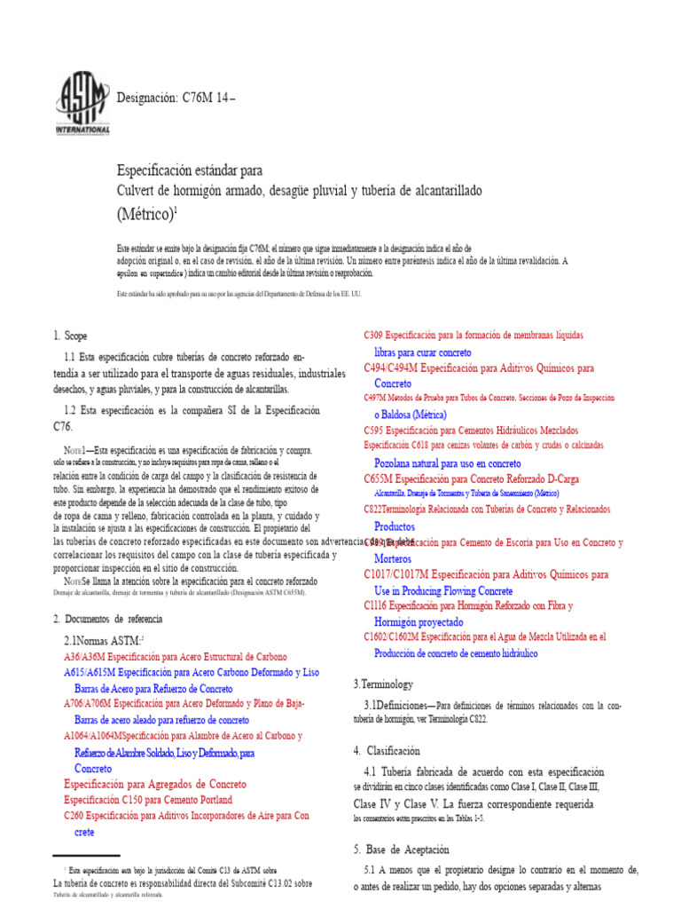 Especificación de Tuberías de Concreto Reforzado | PDF | Hormigón | Cemento